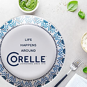 Corelle Everyday Expressions 12-Pc Dinnerware Set, Service for 4, Durable and Eco-Friendly, Higher Rim Glass Plate & Bowl Set, Microwave and Dishwasher Safe, Azure Medallion