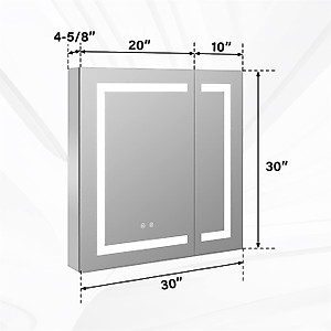 WELLFOR 30 x 30-in LED Medicine Cabinet with Lights, Surface or Recessed Mounted, Double Opening Doors, Anti-Fog, LED Medicine Cabinet with Mirror, Medicine Cabinet Mirror with Outlets & USB Ports