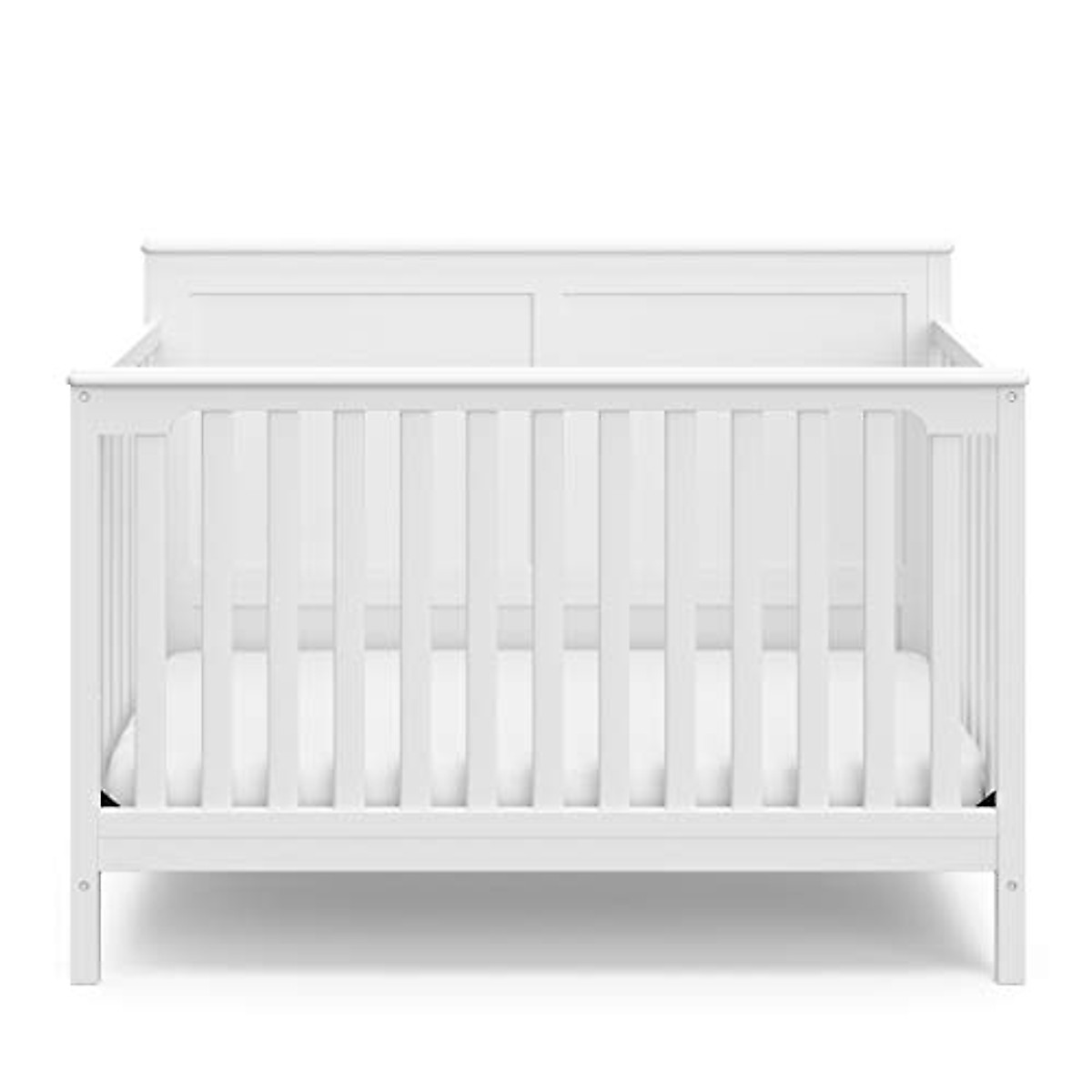 Storkcraft Alpine 5-in-1 Convertible Crib (White) – GREENGUARD Gold Certified, Converts to Toddler Bed and Full-Size Bed, Fits Standard Full-Size Crib Mattress, Adjustable Mattress Support Base
