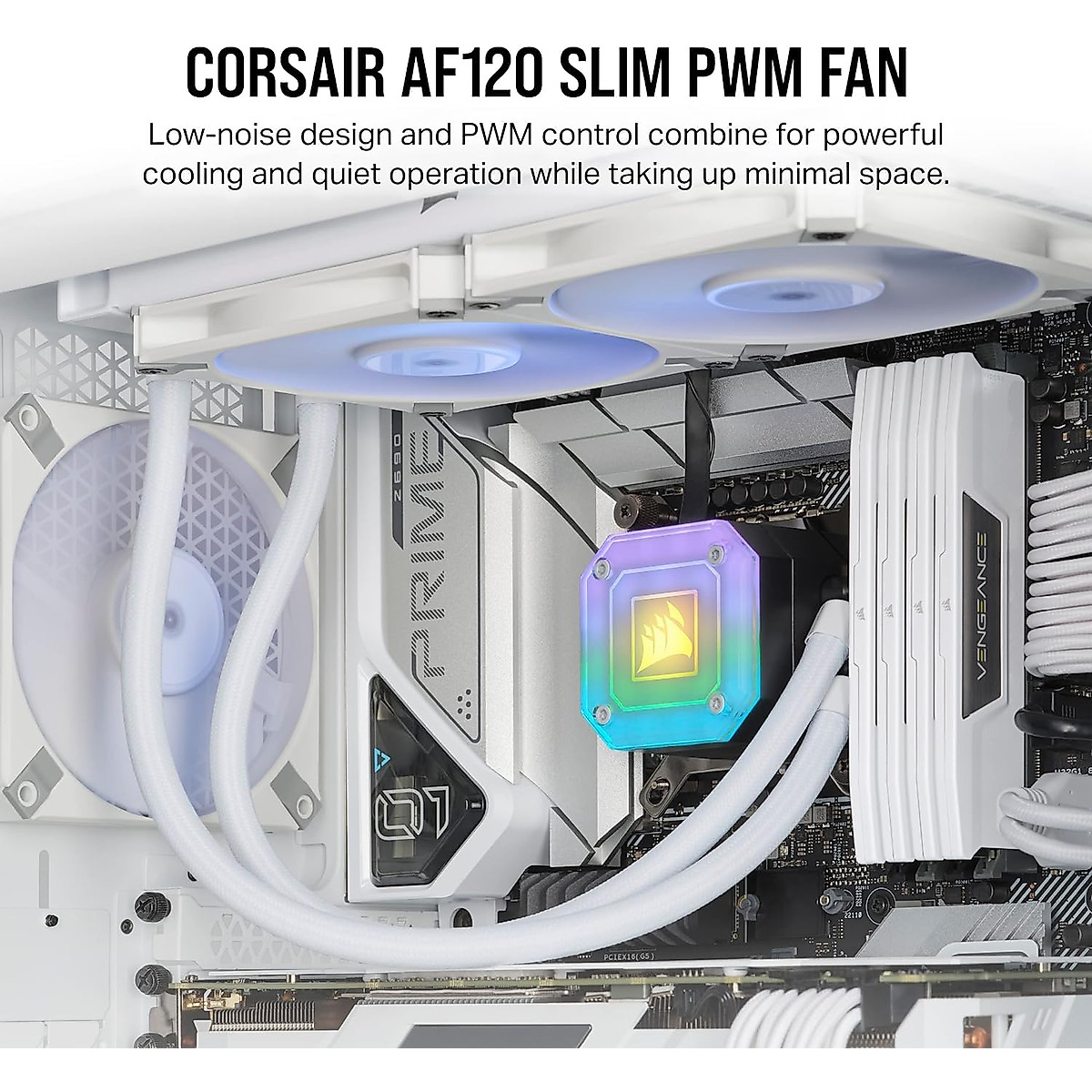 Corsair AF120 Slim, 120mm PWM Fluid Dynamic Bearing Fan (Thin Profile for Small-Form-Factor Cases, Low-Noise, Up to 2000 RPM, Zero RPM Mode Support, Universal 120x15mm Sizing) Single Pack, White