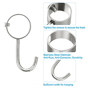 uxcell 10Pcs Pipe Rod Hooks, Stainless Steel 34mm/1.34" Inner Dia Adjustable Rod Closet Rod Hooks Coat Hook for Wardrobe Hanging Pots, Silver