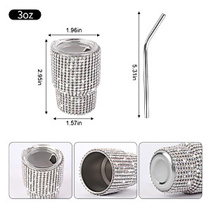 INSTOME Bling Mini Tumbler Shot Glass,3oz Shot Glass Tumbler,Diamond Tumbler Shot Glass with Straw,Glitter Small Shot Glass Tumbler for Serving Spirits,Travel,Camping(1pcs) (cai)