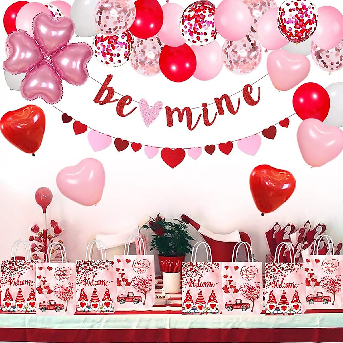 Valentines Day Gnomes Paper Bags  12 Pack Valentine Day Gnomes Gift Bags for Kids Party Valentine Paper Goodie Bags Valentine Cookie Candy Bags with Handles for Valentine Party Decoration Supplies