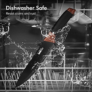 Aufranc® Kitchen Knife Set, 7PCS Knife Set With Block, Stainless Steel Knife Block Set, Dishwasher Safe, Black