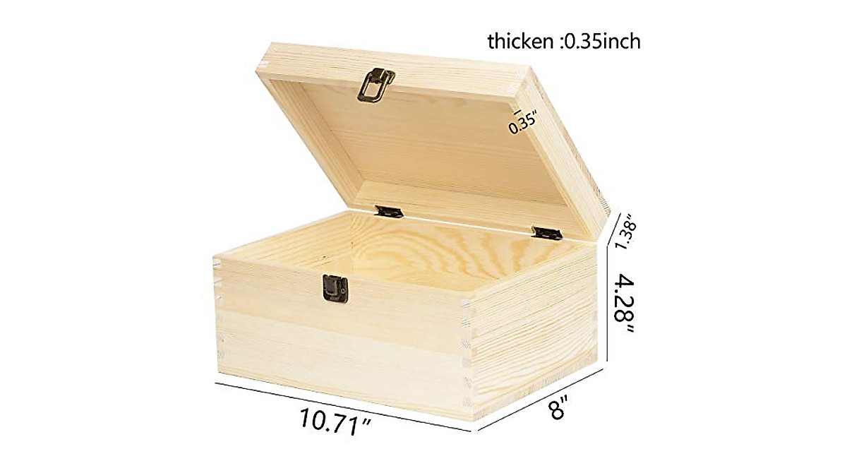 Extra Large Unfinished Pine Wood Box for DIY Crafts & Storage