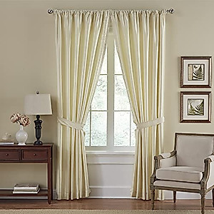 Elrene Home Fashions Versailles Faux-Silk Room-Darkening Curtain Panel, Blackout Curtain with Rod Pocket, 52 Inches by 84 Inches, Ivory, 1 Panel