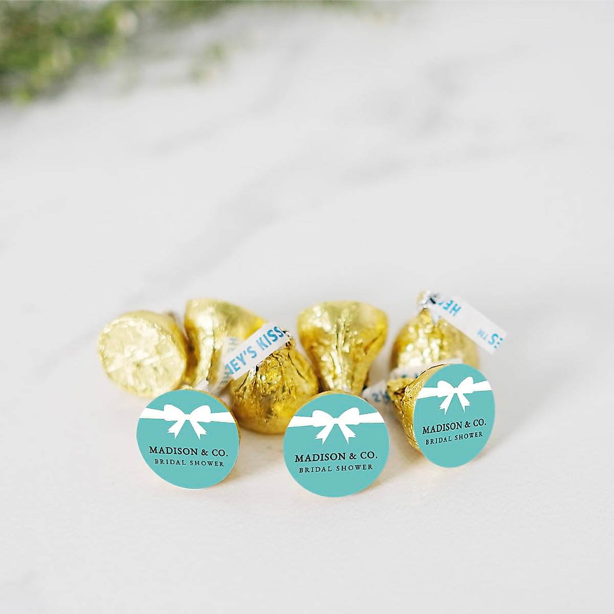 Andaz Press Personalized Chocolate Drop Labels Stickers Single, Madison & Co Bridal Shower, 216-Pack, Custom Made Name, Fits Bride & Co Themed Kisses Party Favors, Gifts, Decor Decorations