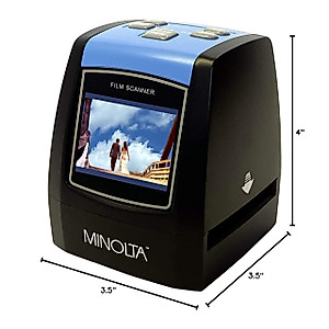 MINOLTA Film & Slide Scanner, Convert Color & B&W 35mm, 126, 110 Negative & Slides, Super 8 Films to 22MP JPEG Digital Photos, 16GB SD Card, Worldwide (Black)