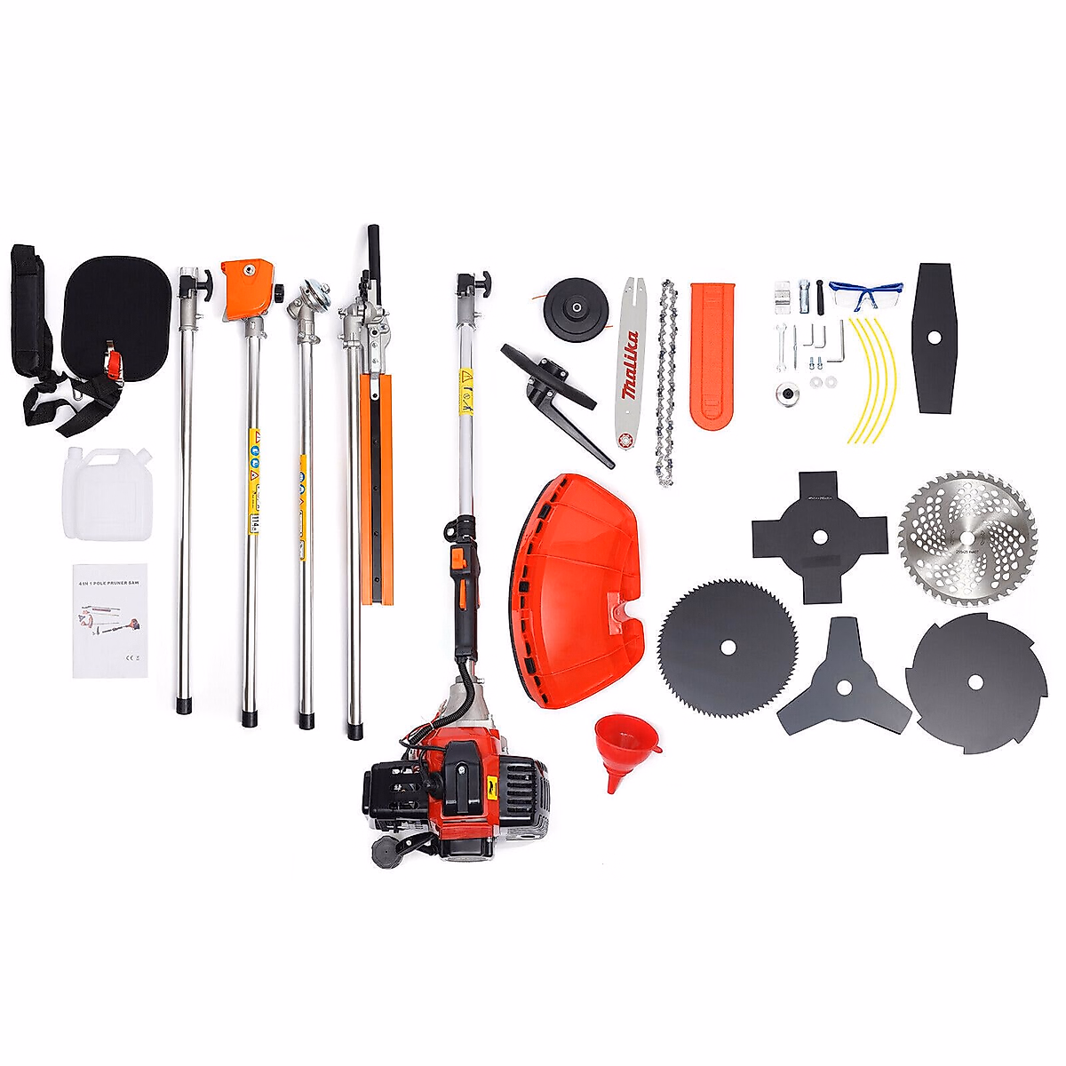 Cordless Trimmer, 10 in 1 52cc Hedge Strimmer Telescopic Rod String Trimmer, 2 Stroke Engine Trimmer and Brush Cutter Blade Power Trimming Tools for Garden Lawn Care and Tree Trimming