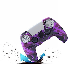 PS5 Controller Skin-Hikfly Silicone Cover for PS5 Controller Grips,Non-Slip Cover for PlayStation 5 Controller- 2 x Skin with 8 x Thumb Grip Caps(Purple,Grey)