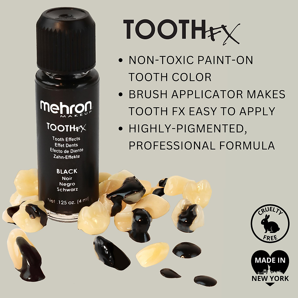 Mehron Makeup Tooth FX Black | Temporary Black Tooth Paint | Perfect for Creating Black Out Tooth Makeup, Rotten Teeth Makeup, & Missing Teeth SFX for Halloween, Cosplay, & Theater .125 oz (4 ml)