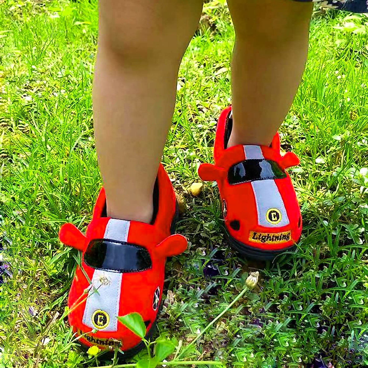 Kids Toddler Boys Red Car Slippers Winter Warm Anti-Slip Indoor Home Shoes (Red car, 12-13 Little Kid, numeric_12)