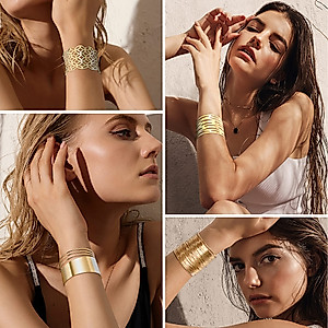 JOERICA 4PCS Gold Cuff Bracelets for Women Open Cuff Wide Wire Bracelets Adjustable Wrist Wrap Bracelet Set