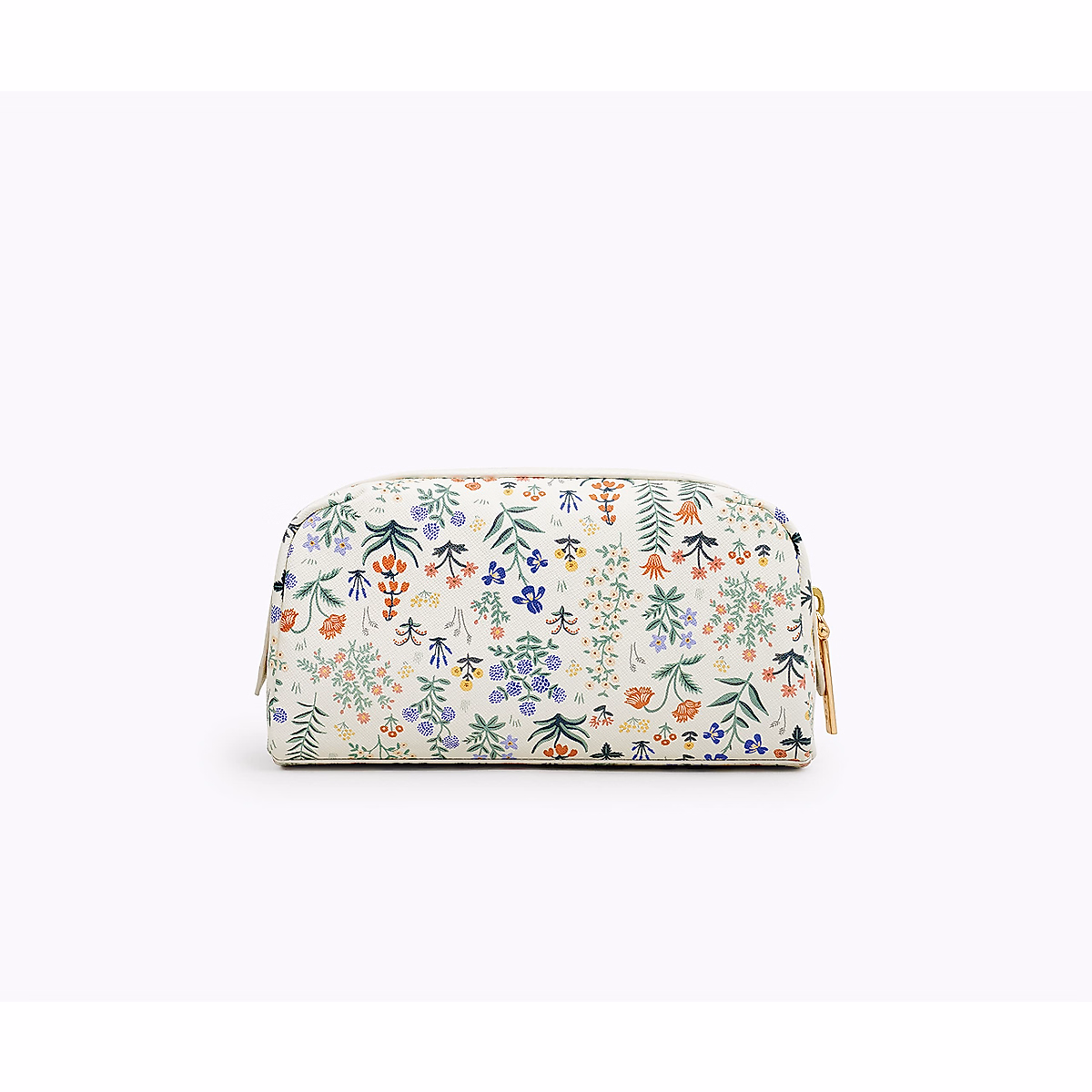 RIFLE PAPER CO. Small Cosmetic Pouch | Store Small Accessories, Gold Zipper, Printed In Full Color With Stylized Pattern & Foil Stamped Logo, Wipe Clean (7" L × 4.25" W × 2.5" H), Menagerie