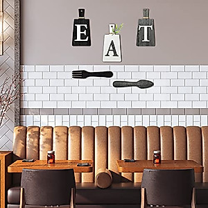 Jetec Cutting Board Eat Sign Set Hanging Art Kitchen Eat Sign Fork and Spoon Wall Decor Rustic Primitive Country Farmhouse Kitchen Decor for Kitchen and Home Decoration (Black, White, Gray)