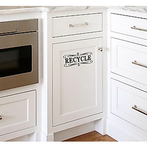 BERRYZILLA Trash Recycle Vinyl Decal Set 5.5" x 2.5" for Kitchen Cabinet Door Stainless Steel Trash Cans Elegant Script Handwriting Lettering Art Decor Sticker