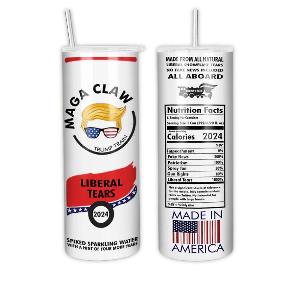 MAGA Claw Trump Hair All Aboard Train - US Election 20oz & 30oz Stainless Steel Tumbler With Reusable Straw, Supporters Gift for Men and Women (20oz Skinny)