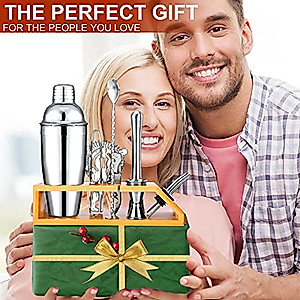 Cocktail Shaker Set Bartender Kit: 10-Piece Premium Stainless Steel Martini Shaker Set with Bamboo Stand Includes a 25 oz Shaker to Make Mixing Wonderful