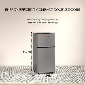 SAGENHAFT Double Door Mini Fridge with Freezer, 3.5 Cu.Ft Compact Refrigerator with Adjustable Thermostat,Compact Refrigerator for Bedroom