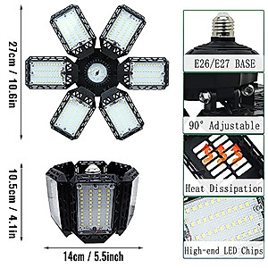 2-Pack LED Garage Lights, 160W Garage Light, 16000LM 6500K Garage Lights Ceiling Led Bulb with 6+1 Adjustable Panels, Garage Led Light Fixtures, LED Shop Light for Garage Basement Workshop Attic