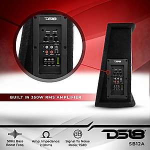 DS18 SB12A 12 Inches Shallow Subwoofer Enclosure with Built in Amplifier – Car Audio All in One Amplifier and Subwoofer Bass Package 700 Watts Power – Great Stealth Car Subwoofer in Box with Amp
