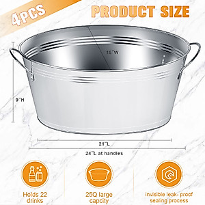 Gerrii 4 Pcs Beverage Tub 24L 6.5 Gallon Ice Buckets Beverage Galvanized Bucket Party Drinking Bucket with Handles Large Ice Drinking Bucket for Party Wedding Bar Wine Beer Champagne Bottle Cooler