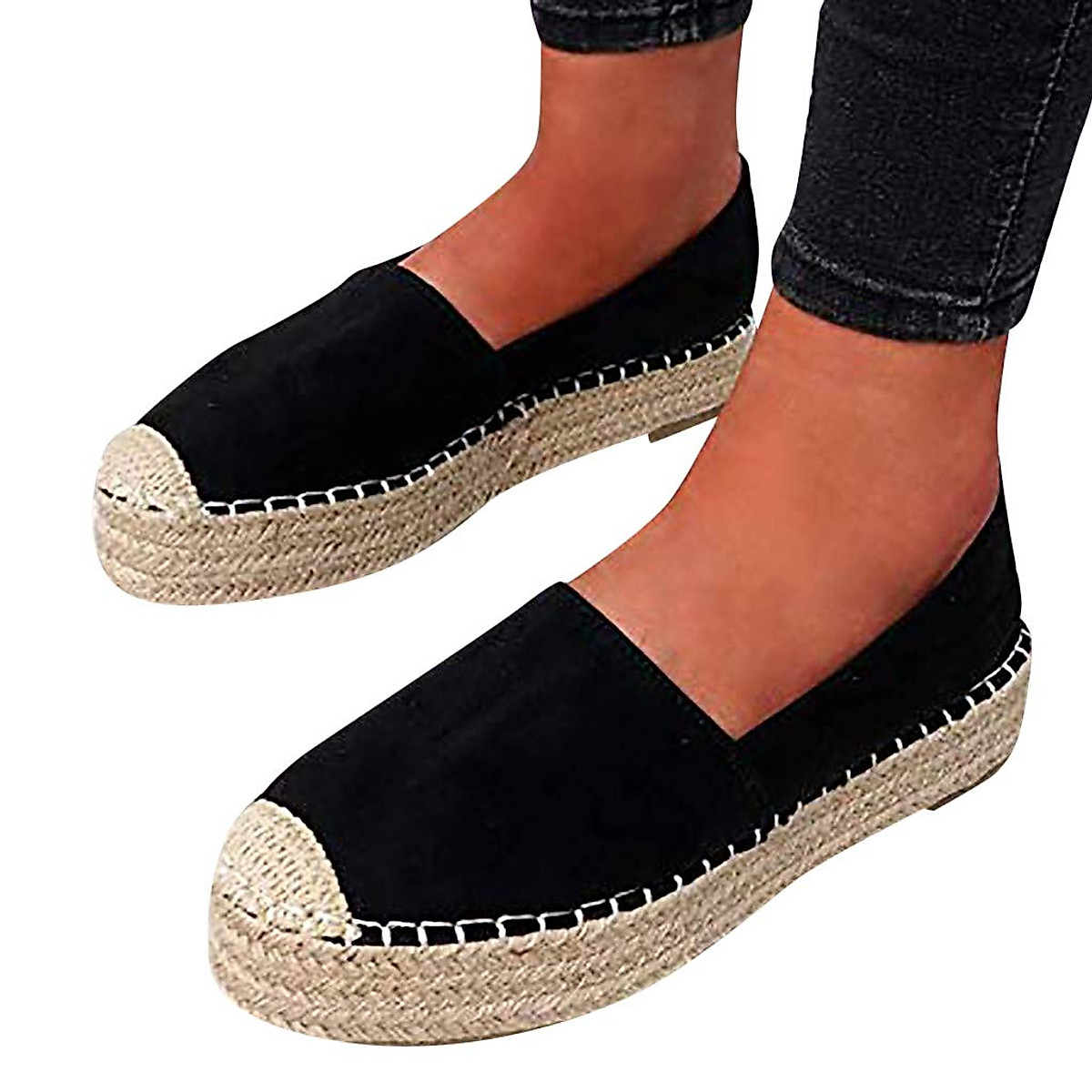 NEARTIME?Women's Platform Shoes, Fashion Grass Weaving Outdoor Slip On Round Toe Casual Flats Boat Shoes