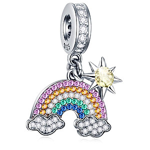 Meet the Rainbow After Rain Sunshine Cloud Rainbow Charm, Pendant Beads, 925 Sterling Silver Charms with Multicolor CZ Stones Compatible with Pandora Bracelet, Gifts for Women/Wife/Mother/Sister