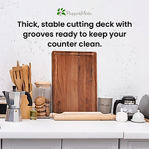 Preconditioned Walnut Kitchen Cutting Board – 20 x 15 x 1.25 In. Dark Hardwood Chopping Block with Juice Groove – Doubles as Cheese or Charcuterie Board – Home & Kitchen Accessories by PepperMate