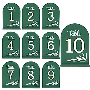 10 Pcs Wedding Table Number Wooden Arch Wedding Reception Number Centerpiece Set 5" X 7" Tables Number Sign with Wooden Base Rustic Country Wedding Olive Green Wedding Party Decor