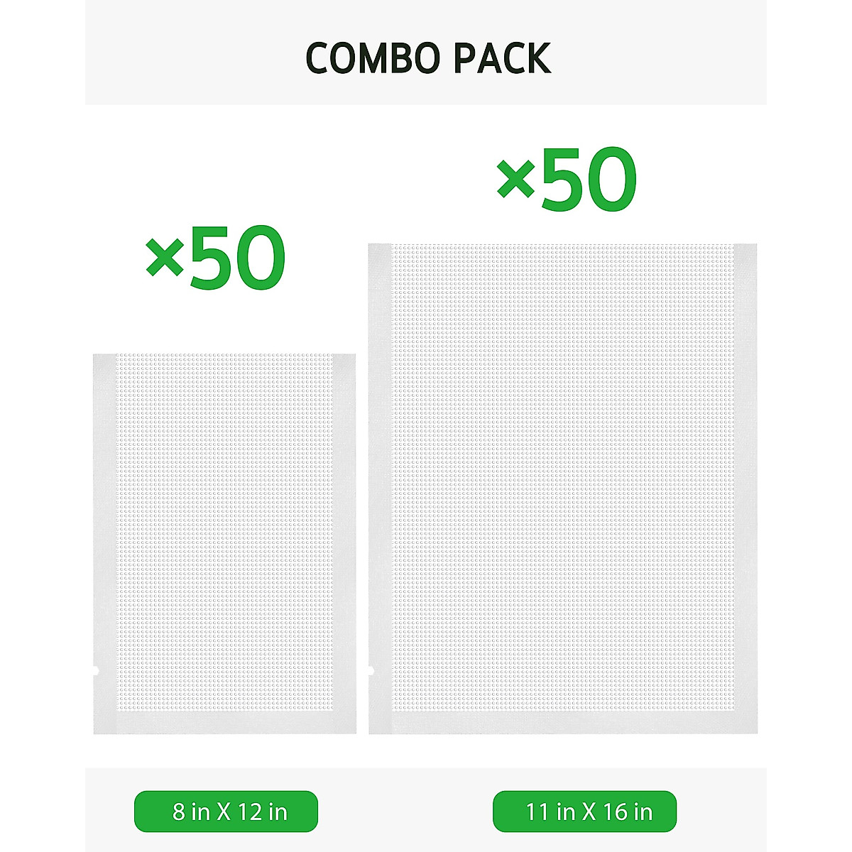 Syntus Vacuum Sealer Bags, 100 Gallon 11" x 16" and Quart 8" x 12" Commercial Grade PreCut Bag, BPA Free Food Vac Bags for Storage, Meal Prep or Sous Vide