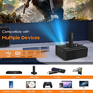 ManyBox Mini Projector, 4500 LUX Portable Video Projector with 45000 Hrs LED Lamp Life, Full HD 1080P Supported, Compatible with TV PS4, HDMI, VGA, TF, AV and USB-2020 Upgraded Version