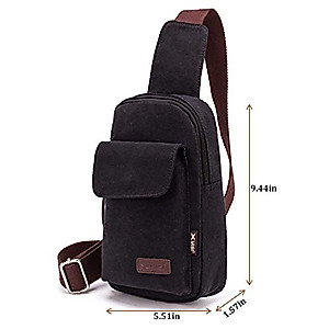 Wxnow Men's Casual Crossbody Bags Canvas One Shoulder Backpack Sling Bag Mini Chest Bag Black