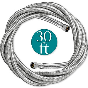 Refrigerator Water Line for Ice Maker Braided - 30' Pex Water Supply Lines Hose for Fridge Outlet Box with 1/4 Comp Fitting