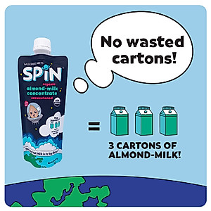 Wilderness Poets SPiN, Organic Almond Milk Concentrate (Unsweetened) - 14 Servings - Make Almond Milk or Non-Dairy Creamer for Coffee, Tea, Lattes, Smoothies (8 Ounce Squeeze Bag)