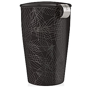 Tea Forte Kati Cup Noir, Ceramic Tea Infuser Cup with Infuser Basket and Lid for Steeping Loose Leaf Tea