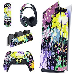 PlayVital Watercolour Splash Full Set Skin Decal for ps5 Console Digital Edition, Sticker Vinyl Decal Cover for ps5 Controller & Charging Station & Headset & Media Remote