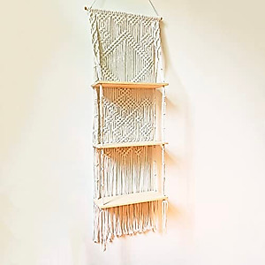 M MANUAL Macrame Wall Hanging Shelf - 3 Tier Wall Shelves Boho Wall Decor Storage Shelf for Bathroom Bedroom Living Room Large Handmade Boho Home Decor Bedroom Living Room Handmade Boho Home Decor