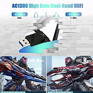 1300M WIFI Adapter for Desktop PC, ALINKVITE 2×5dBi Antenna Mini USB WIFI Adapter, USB 3 WIFI Dongle, 2.4/5GHz USB Network Adapter, WIFI USB Wireless Adapter for WIN 10/8/8.1/7/XP/Vista, Linux, Mac OS