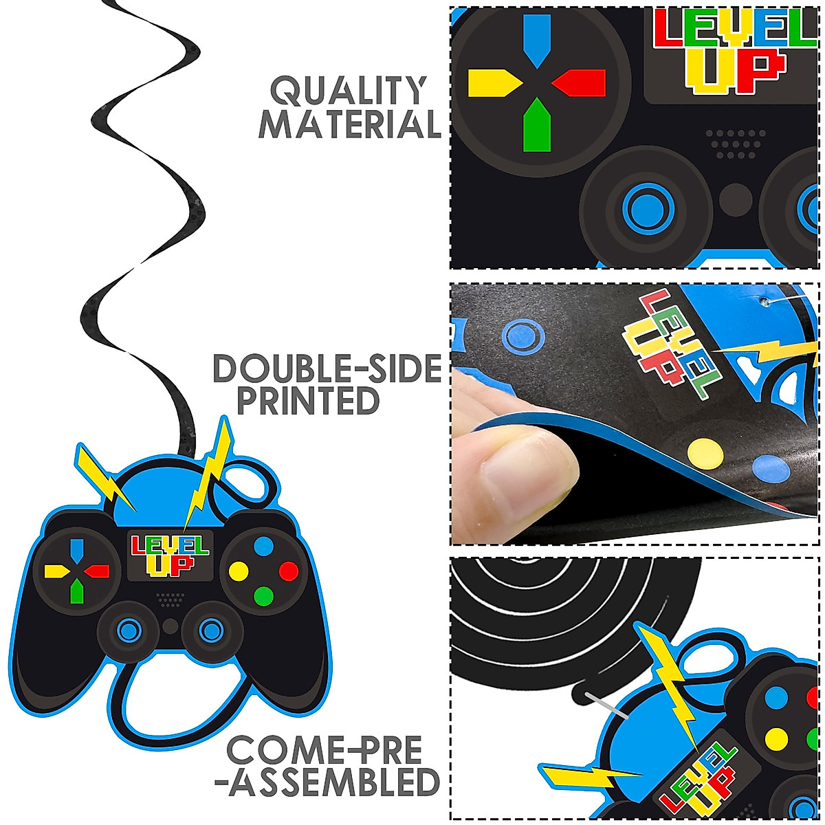 20pcs Video Game Hanging Swirls Video Game Party Decorations Game On Theme Birthday Foil Ceiling Streamers for Kids Boys Gamer Theme Birthday Party Baby Shower Supplies Decorations