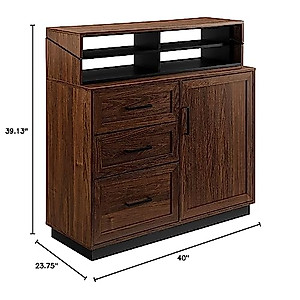 Walker Edison Hughes Adjustable Secretary Desk with Storage, Brown