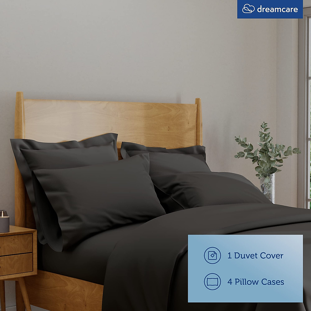 DREAMCARE Washed Microfiber Duvet Cover Queen Gray Queen Duvet Cover Set 5 Pcs - Washed Duvet Covers, Queen Size Duvet Covers - 1 Soft Duvet Cover Queen Size and 4 Pillow Shams, Cooling Duvet Cover