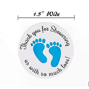 LOMENTICS Baby Shower Stickers | 50 Pack | Baby Boy Blue 1.5" Inch Round - Thank You for Showering Us with So Much Love - Perfect for Shower Favors, Thank You Cards, Announcements