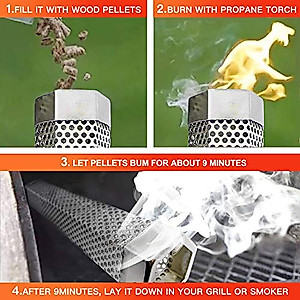 12" Pellet Smoker Tube for Cold or Hot Smoking, 2 pack Steel BBQ Wood Pellet Tube Smoker Generator Smokers Fit Electric Gas Charcoal Grill, Food tong…