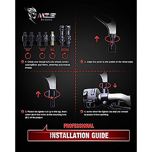 MZS Motorcycle Mirrors, Universal 8MM 10MM Bolts Handlebar Rear View Side mirror Black Compatible with Touring Cruiser Spostster Bobber Chopper Cafe Racer Tracker Street Naked Road Bike