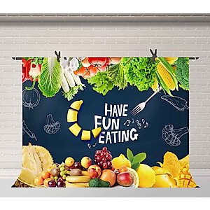 FUERMOR 7x5ft Fruit and Vegetable Theme Backdrop Have Fun Eating Family Gathering Party Decoration Banner Backdrops for Photography BJCJFU22