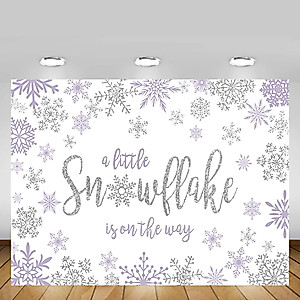 MEHOFOND Winter Snowflake Kids Baby Shower Backdrop Purple and Silver Photography Background Party Decorations Winter Wonderland Photo Studio Banner for Cake Table Supplies 7x5ft