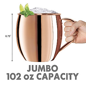 Oggi Jumbo Stainless Steel Moscow Mule Mug- 102oz Copper Plated Moscow Mule Cup, Cocktail Cart & Home Bar Accessories, Moscow Mule Mugs Make Great Gifts