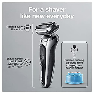 Braun Electric Razor for Men Flex Head Foil Shaver with Precision Beard Trimmer, Rechargeable, Wet & Dry, 4in1 SmartCare Center and Travel Case, Silver