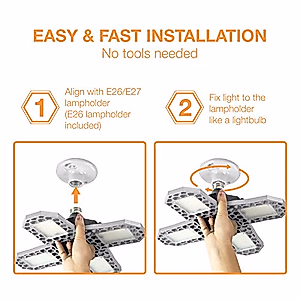 2 Pack LED Garage Lights, 145W 16500 Lumens Deformable Garage Ceiling Lighting, 6000K Daylight with Four Leaf Garage Ceiling Light Fixture E26/E27 LED Shop Light for Barn Basement Workshop Warehouse